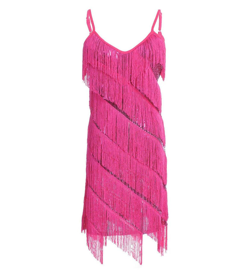 Fringe Sequin Strap Backless 1920s Flapper Mini Dress Rose Red ...