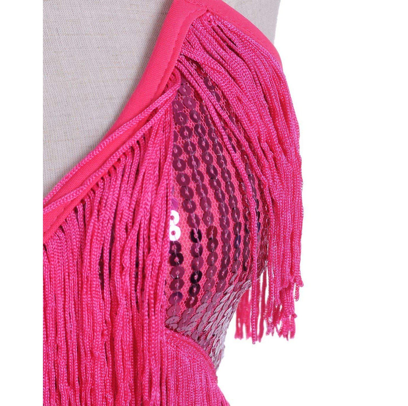 Fringe Sequin Strap Backless 1920s Flapper Mini Dress Rose Red ...